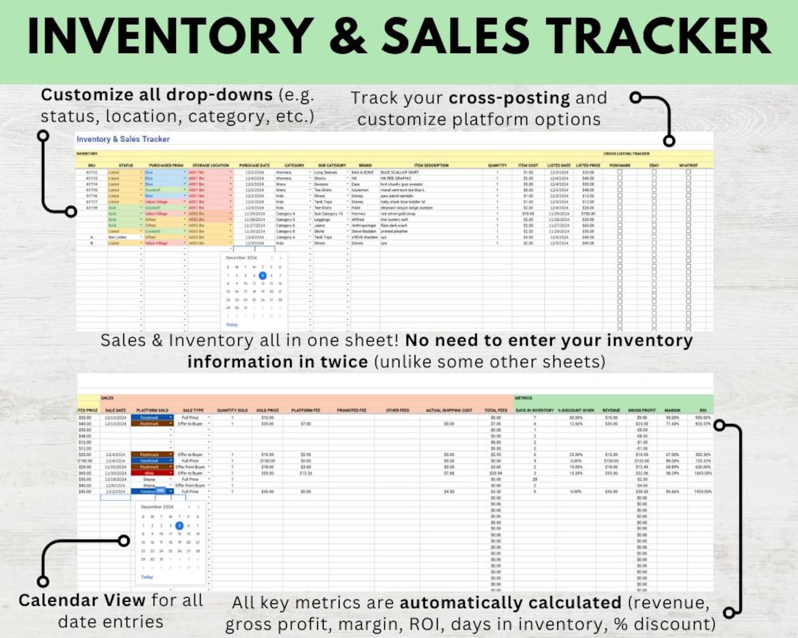Reseller Spreadsheet, Spreadsheet for Resellers, Inventory Reselling ...