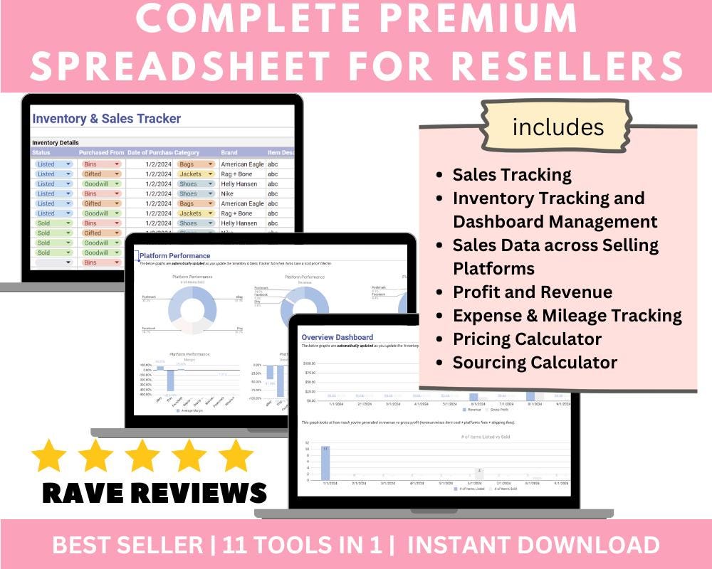 2025 Complete Premium Reseller Sheet Spreadsheet Poshmark Reseller ...