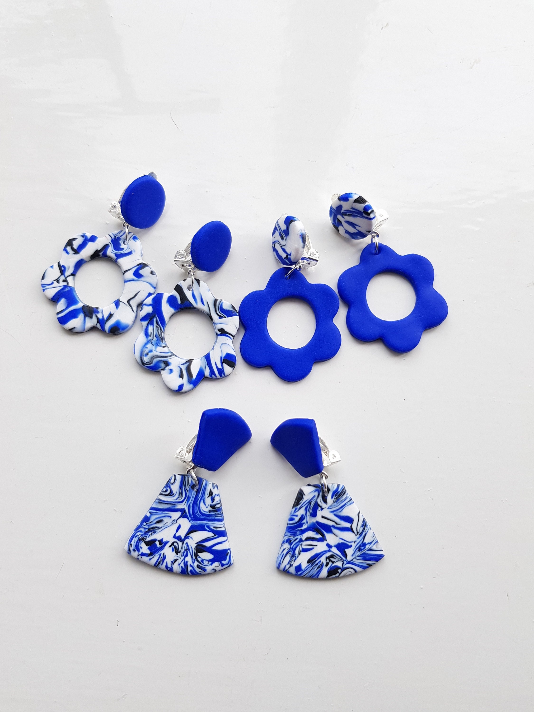 Blue Clip-on Earrings. Cute Blue Earrings, Clip On, Polymer Clay ...