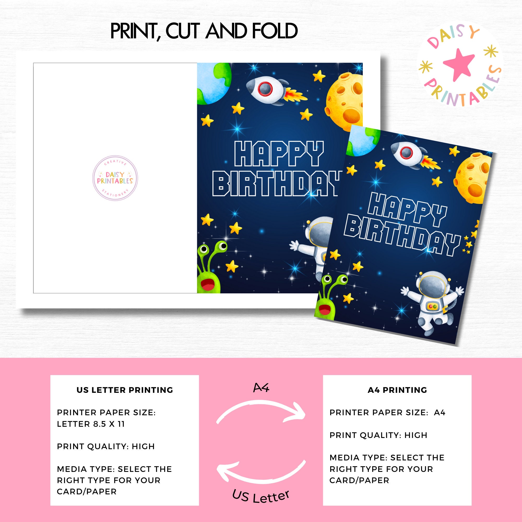 PRINTABLE Space Birthday Card, Printable Boy's Birthday Card, Space ...