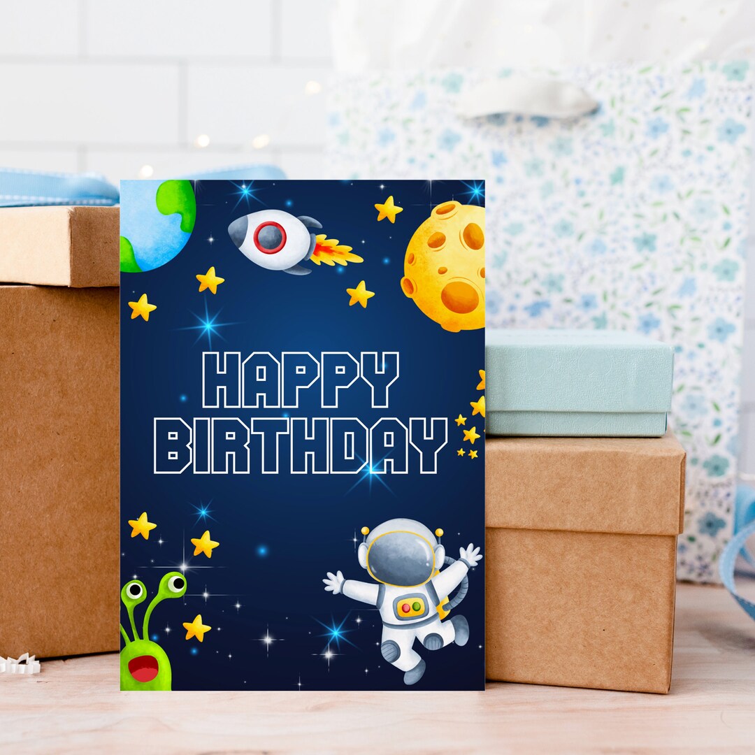 PRINTABLE Space Birthday Card, Printable Boy's Birthday Card, Space ...