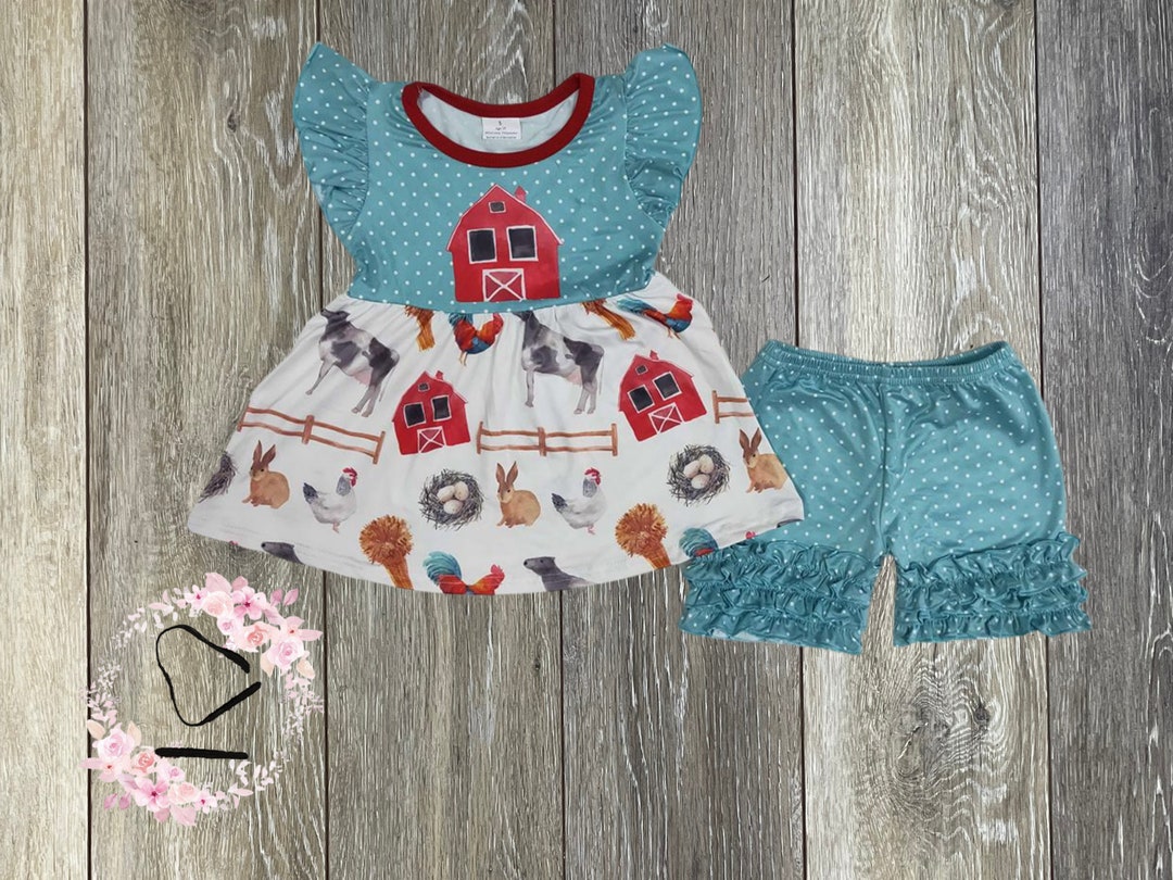 Barnyard Ruffle Shorts Outfit, Kids Shirt and Bottoms, Kids Outfit ...
