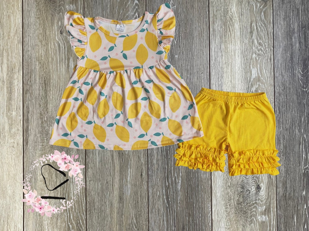 Lemon Ruffle Shorts Outfit, Kids Shirt and Bottoms, Kids Outfit, Youth ...