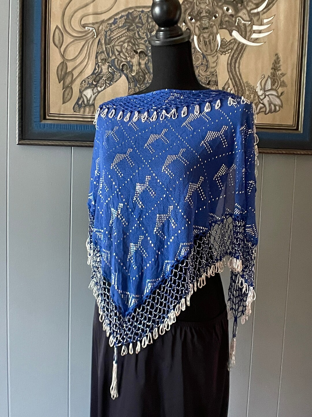 Royal Blue Egyptian Assuit Beaded/crochet Scarf Hip Scarf With Bright ...
