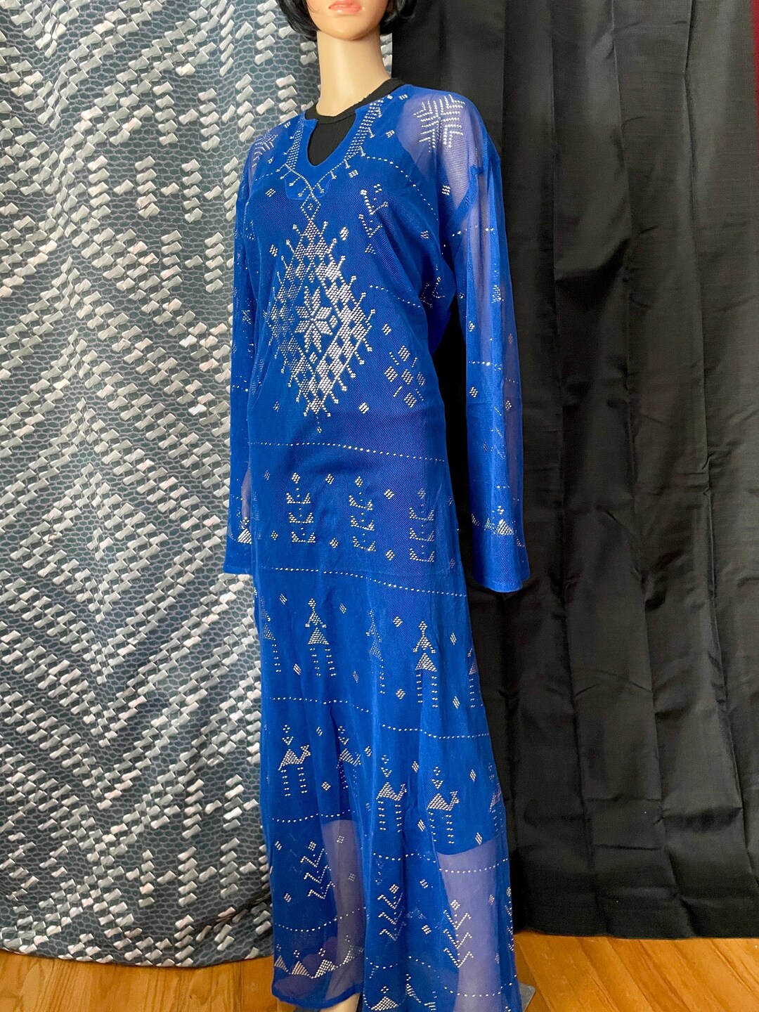 Stunning Royal Blue Egyptian Assuit Silver Dress/galabeya/tunic ...
