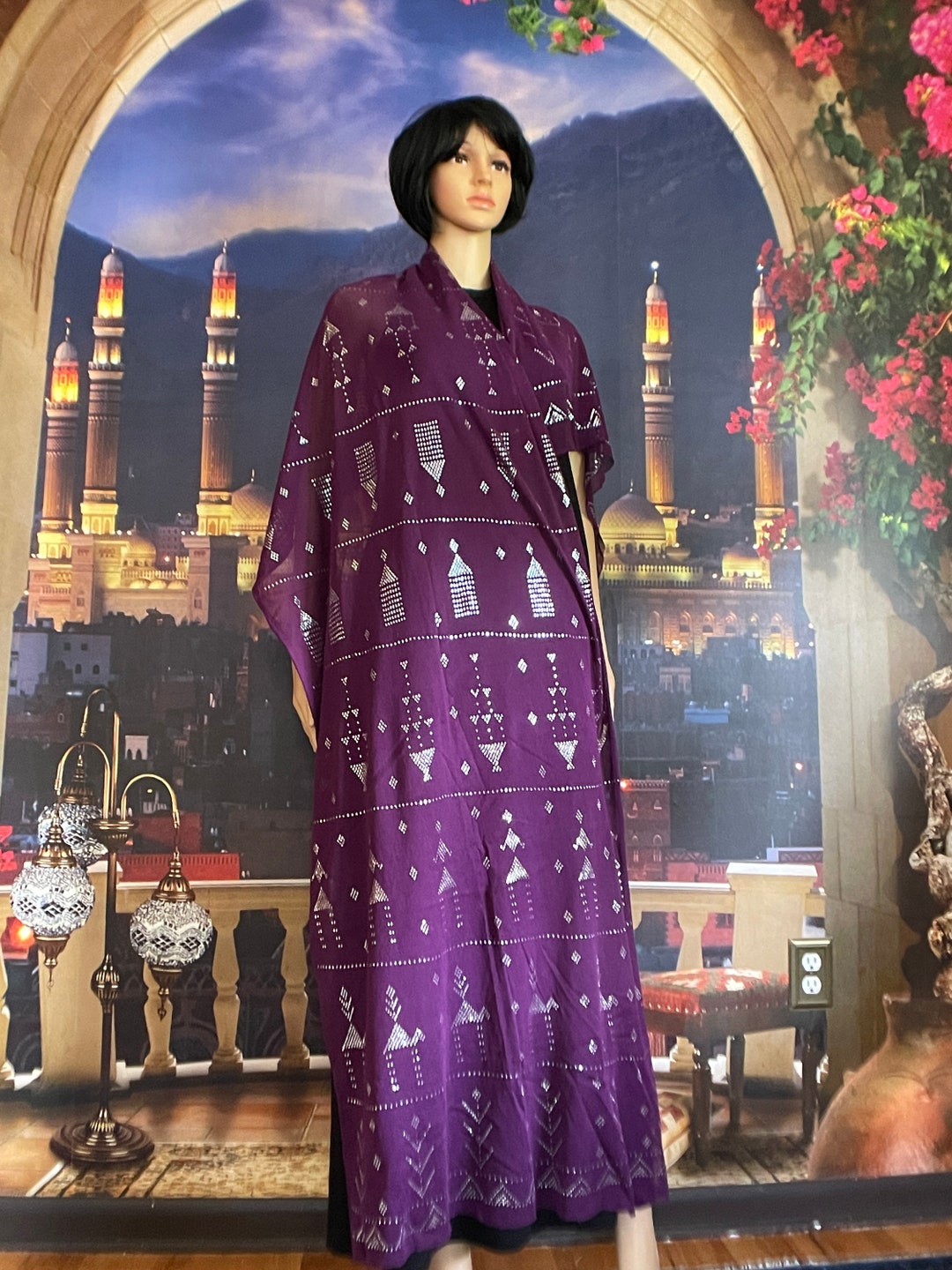 Deep Purple Egyptian Assuit With Bright Silver Shawl Bellydance Assuit ...