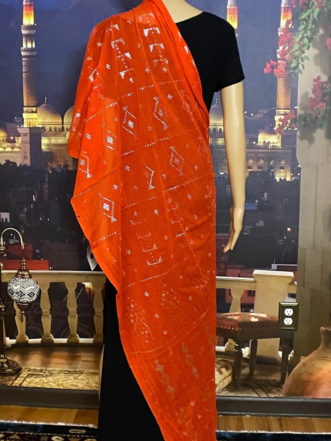 Egyptian Assuit ORANGE and Silver Shawl Bellydance Assuit Cover ...