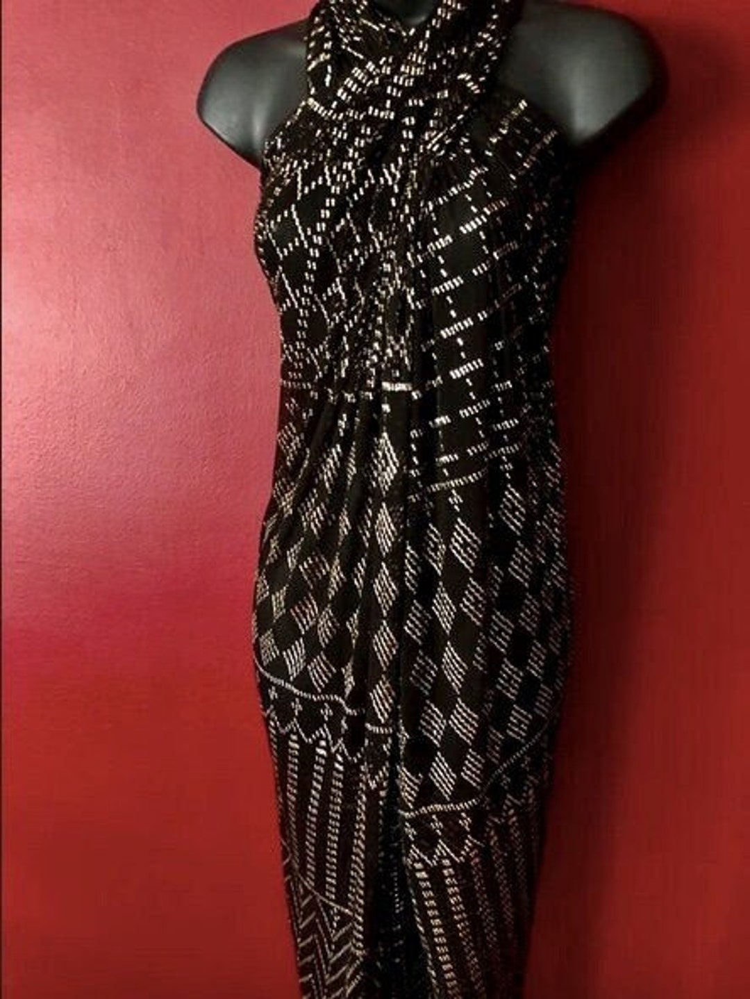 XL Coptic Tile Vintage Egyptian Assuit 1912 Shawl Black Silver 103 ...