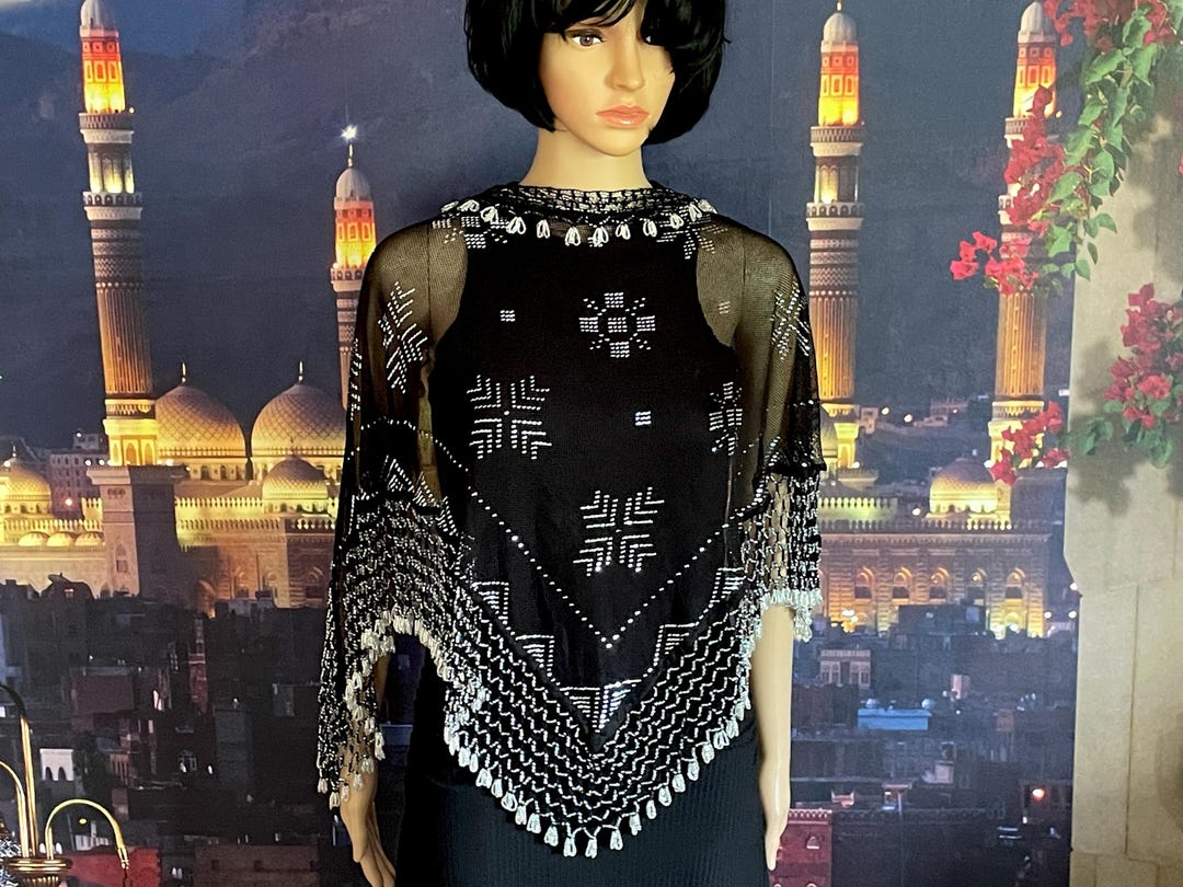 DELUXE Egyptian Assuit Heavy Professional Hip Scarf Black Bright Silver ...