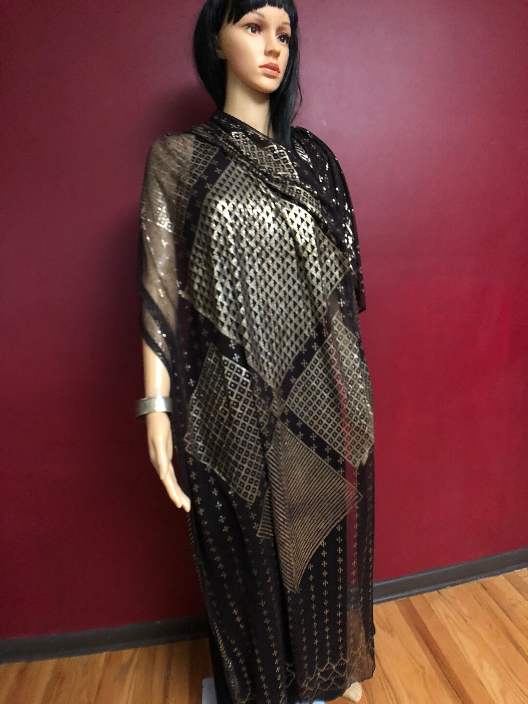 7 Filled Diamond Egyptian Vintage Assuit Shawl Blk/silver Bellydance ...