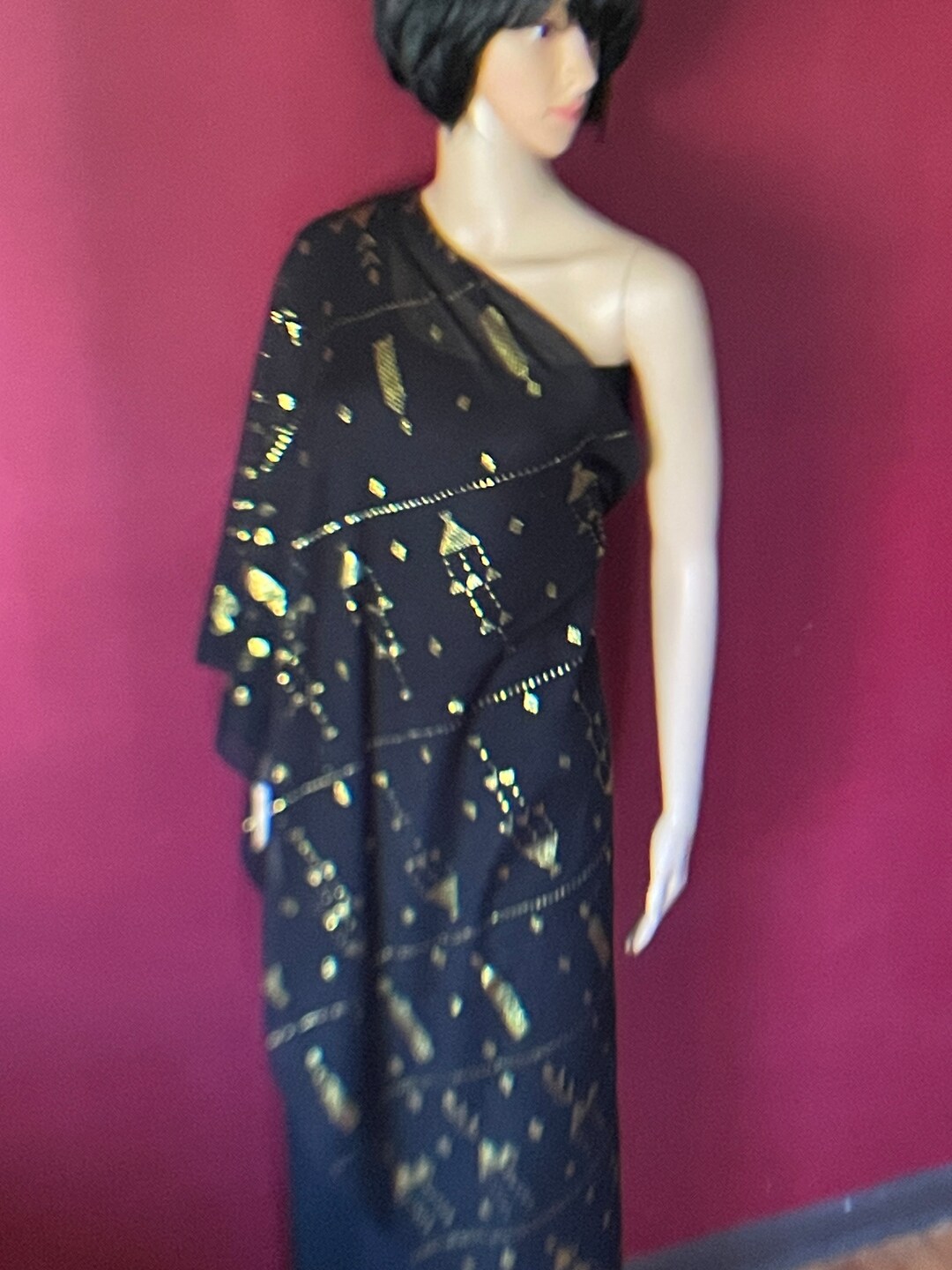 Black Modern Egyptian Assuit Shawl/scarf With Gold Assuit Motifs FAIR ...