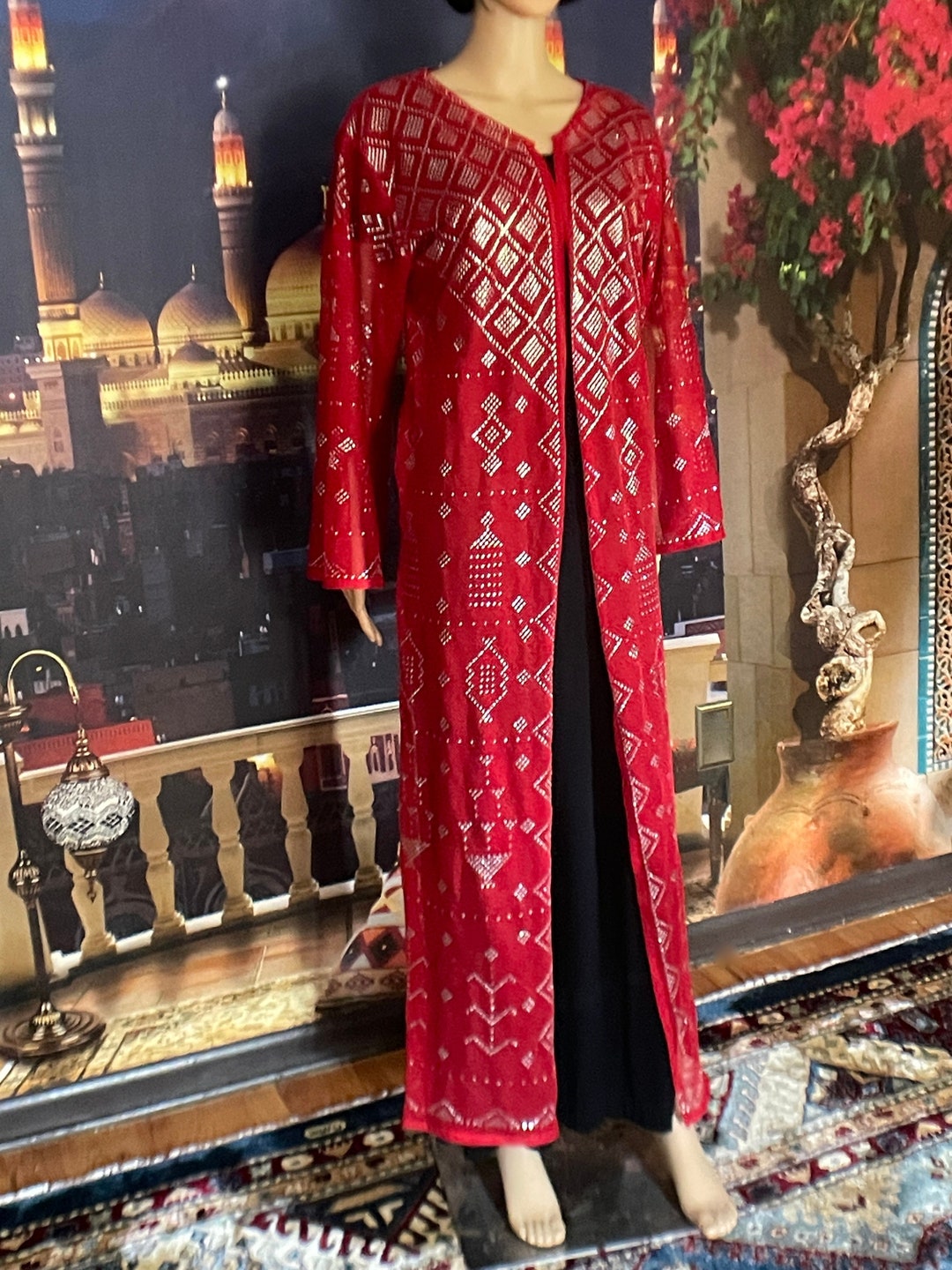 Bright Red Majesty Egyptian Assuit Robe/bellydance Cover up With Bright ...