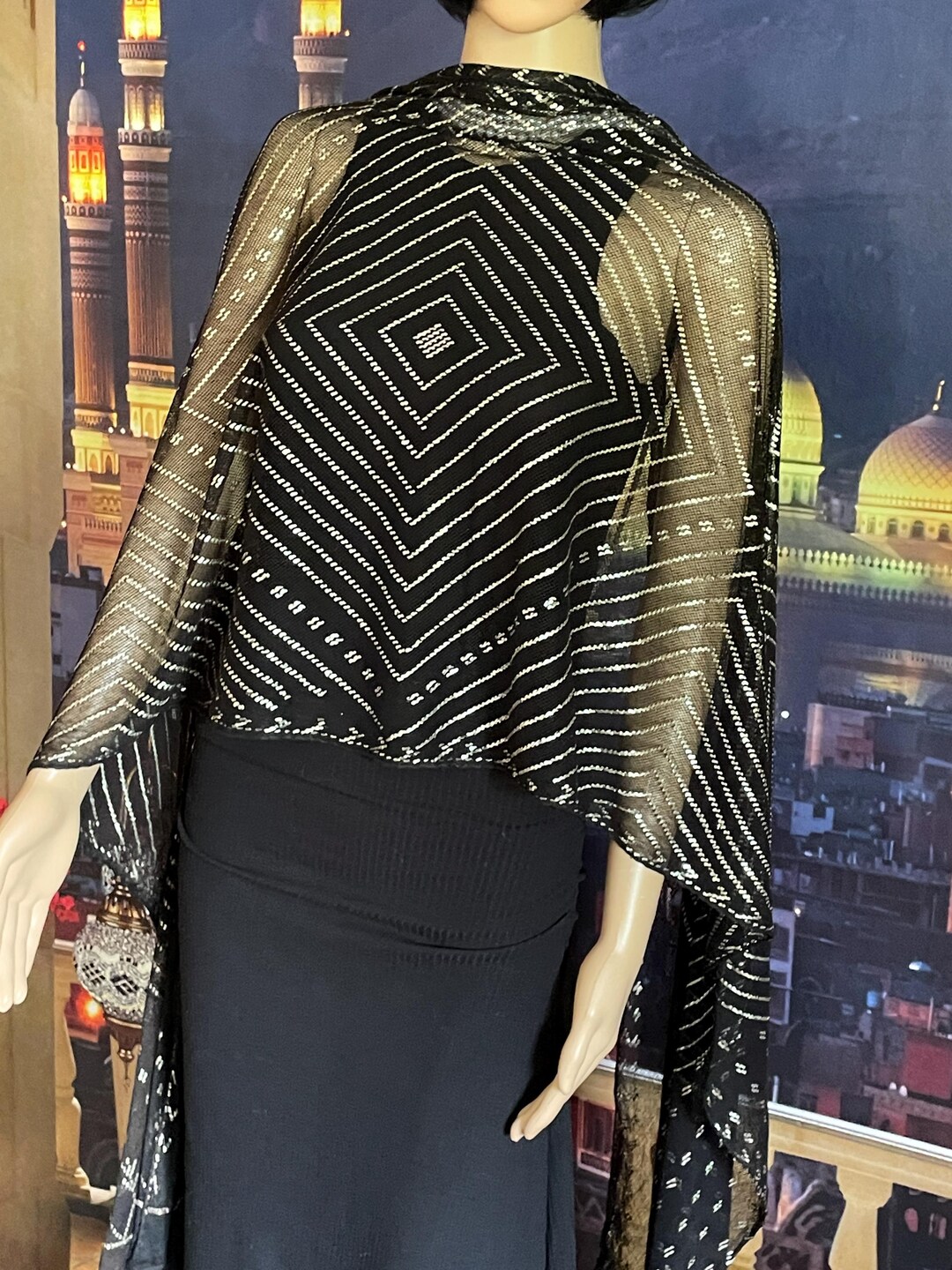 Egyptian Vintage Assuit Shawl PERFECT Black Silver 1920's Flapper ...