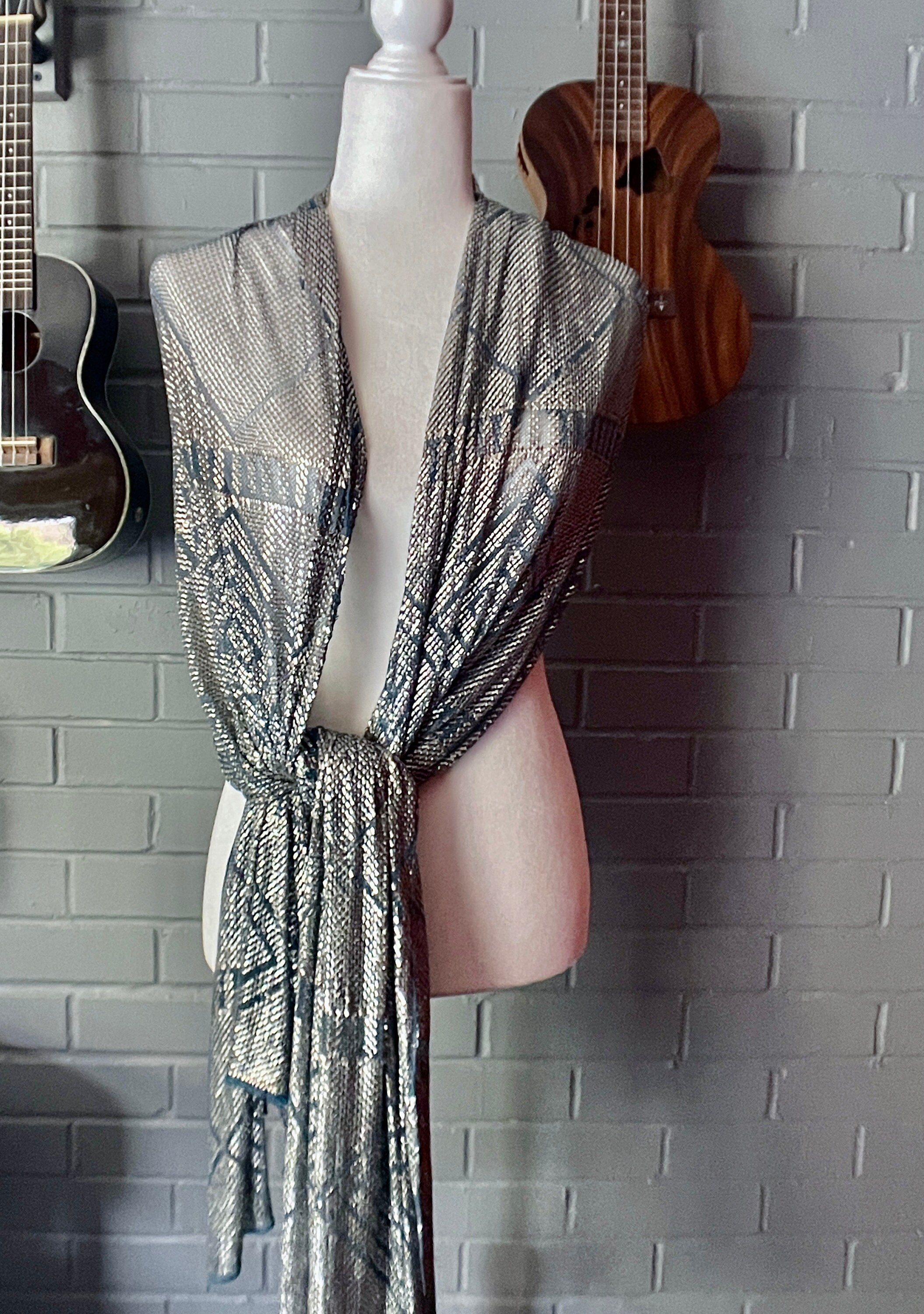 Crystal Blue Teal Egyptian ASSUIT HEAVY Piano Shawl Almost 3 Pounds ...