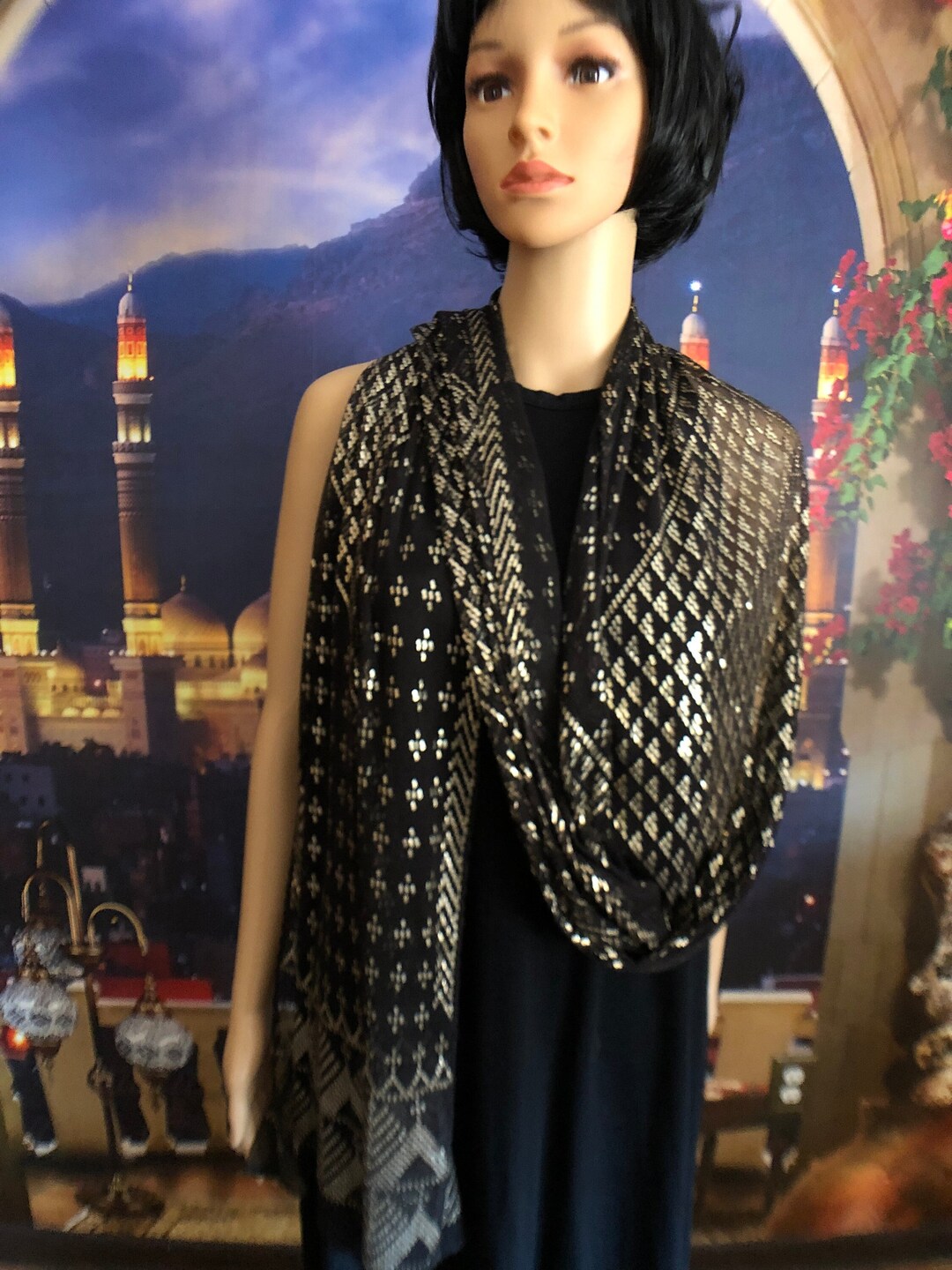 Flawless Diamond Vintage Egyptian Assuit 1930's Collectors Shawl Black ...