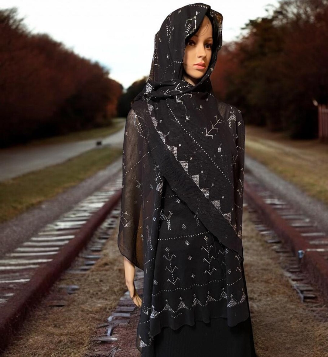 Black With Silver Egyptian Assuit Shawl Fair Trade, and High Quality - Etsy