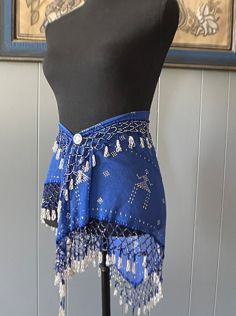 Royal Blue Egyptian Assuit Beaded/crochet Scarf Hip Scarf With Bright ...