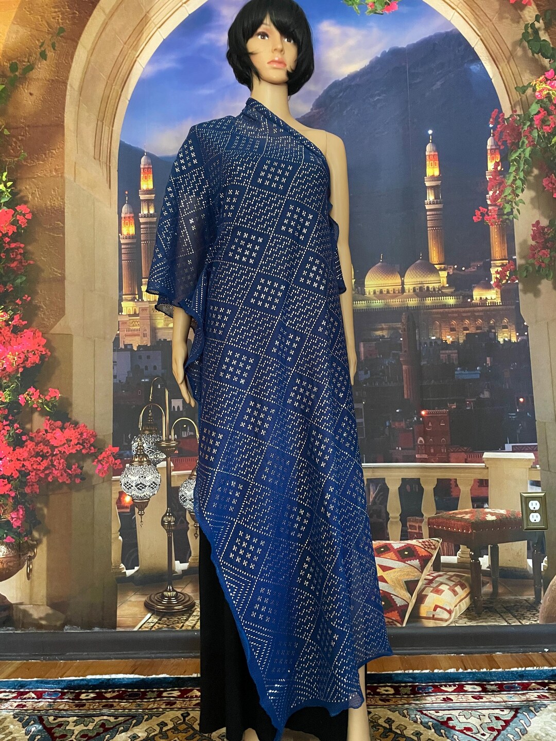 BLUE Heavilly Embroidered Modern Egyptian Assuit 95+ Diamond Art Deco ...