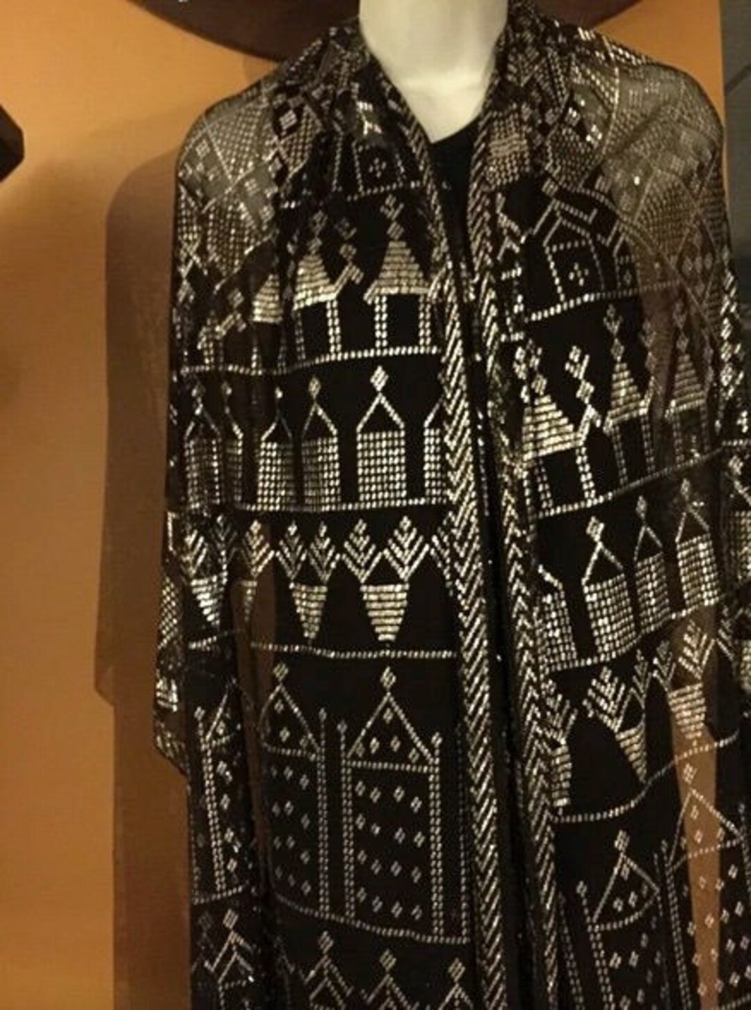 Extra Long Superlative Heavy Egyptian Assuit Piano Shawl 1920's Silver ...