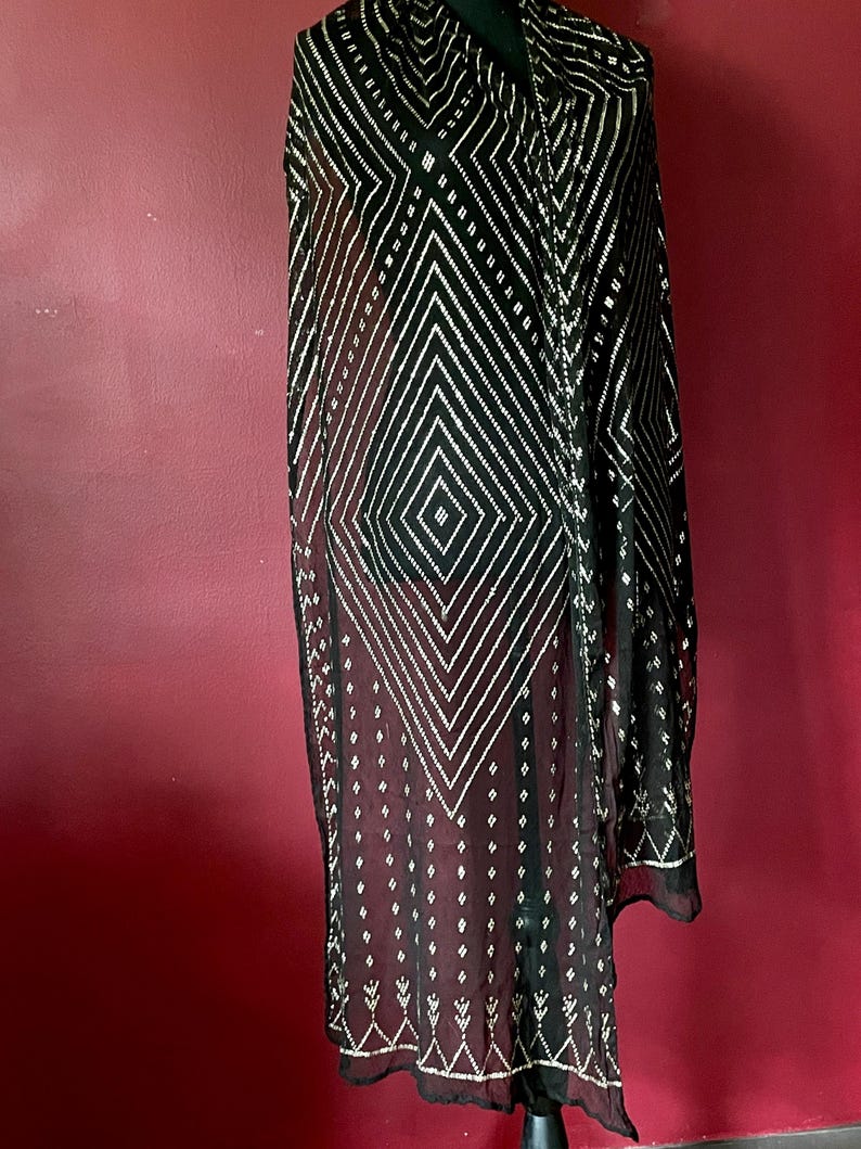Egyptian Vintage Assuit Shawl PERFECT Black Silver 1920's Flapper ...