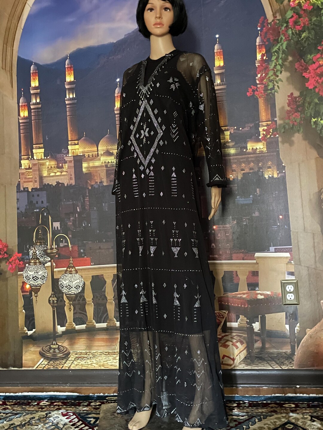 Egyptian Assuit Dress Galabeya Black Silver Fair Trade Bellydance Saidi ...