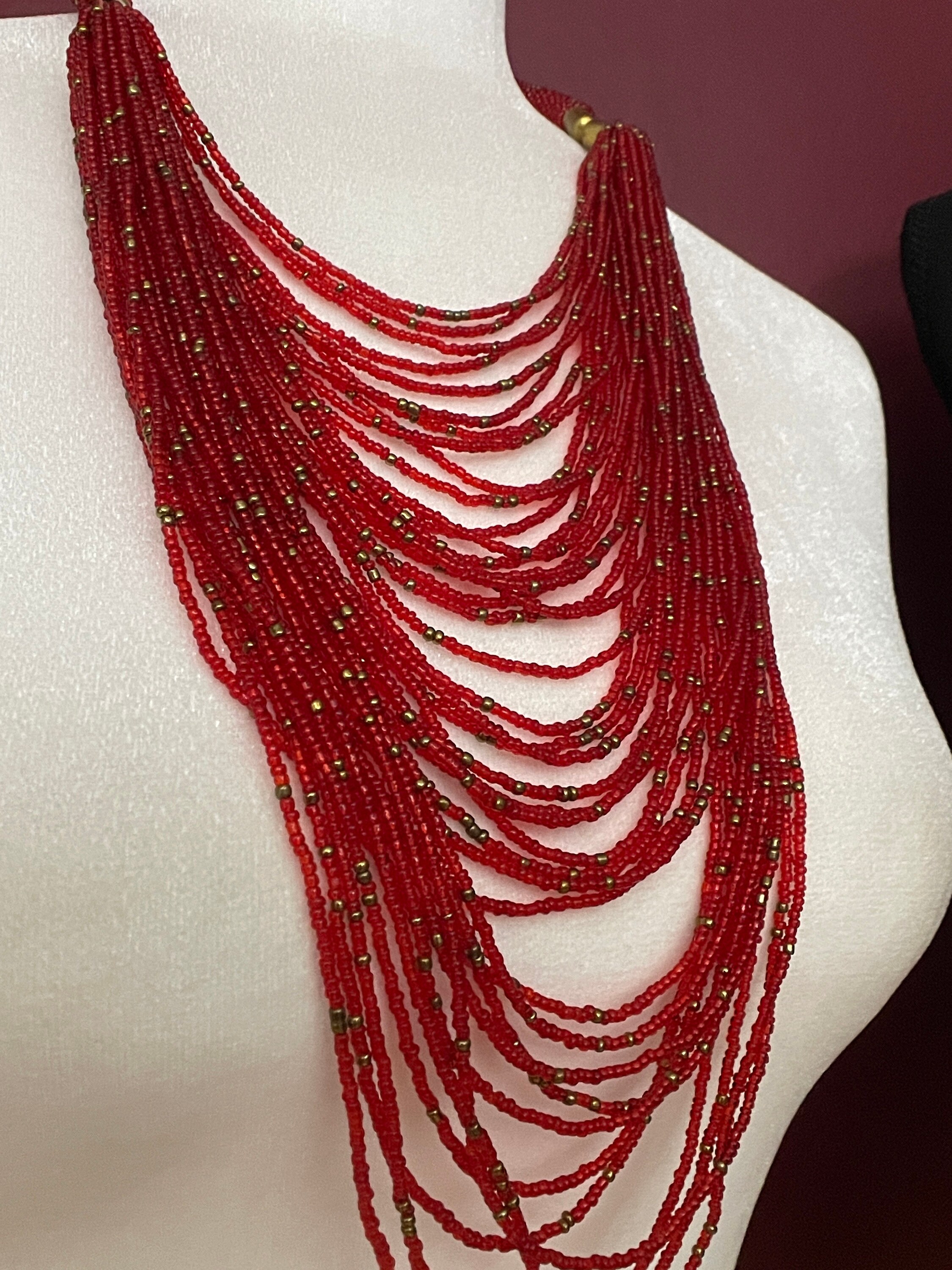 African Maasai Tribal Beaded Waterfall Necklace Kenya Maasai Women Fair ...