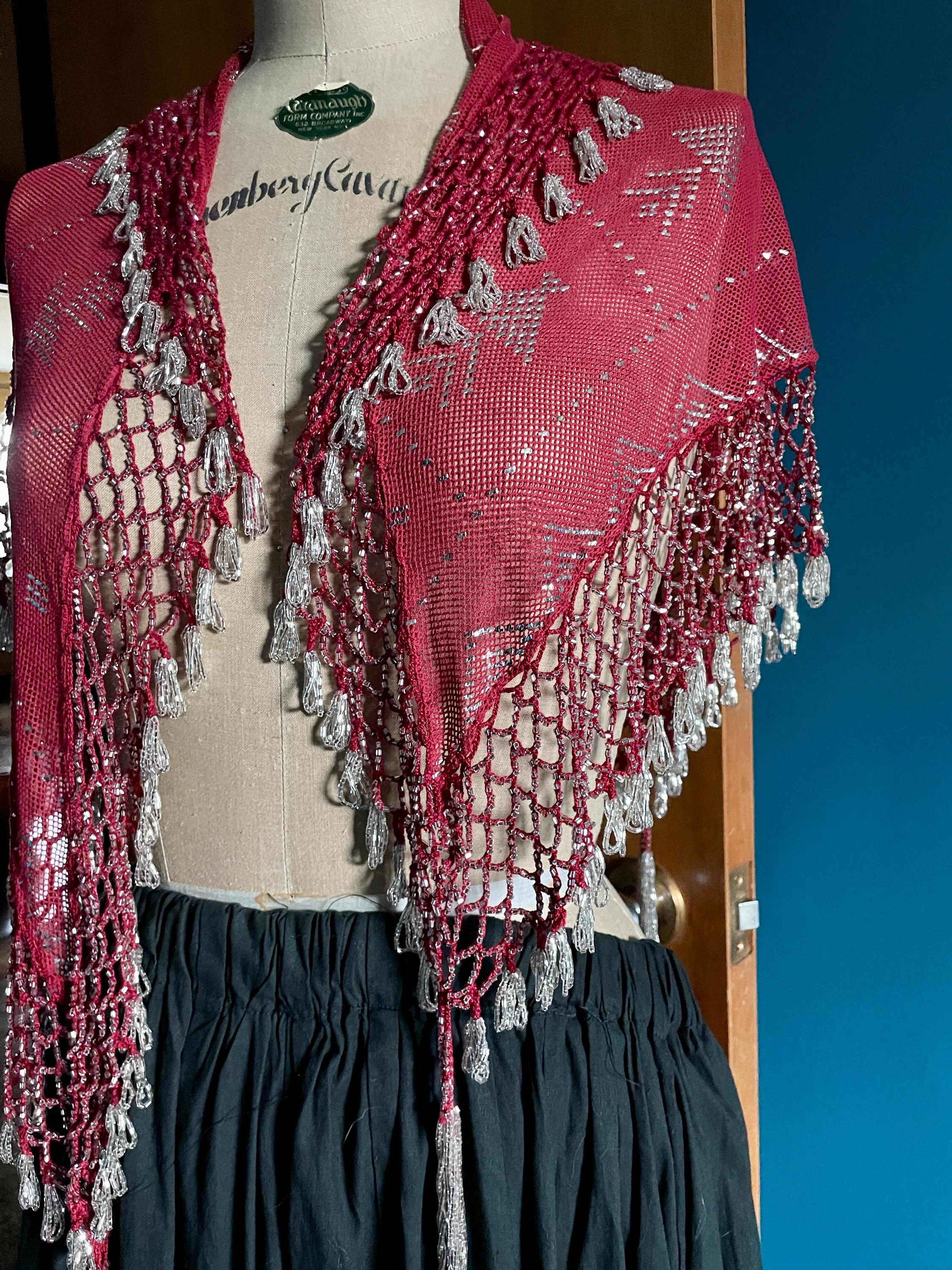 Dark Red (burgundy) Egyptian Assuit Hipscarf Bright Silver Egyptian ...