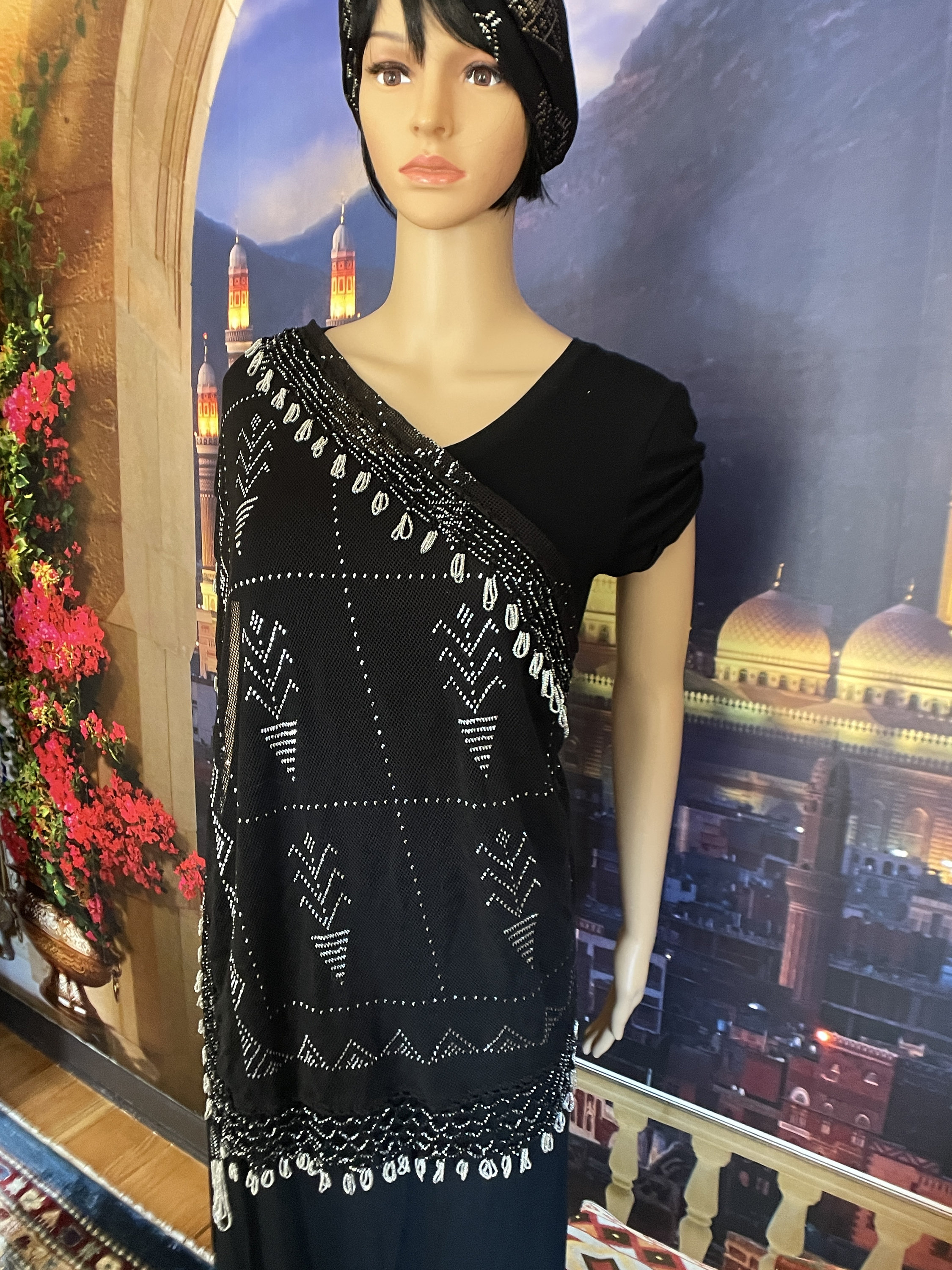 Potted Plants Egyptian ASSUIT Black Silver Hipscarf, Scarf, Cover ...