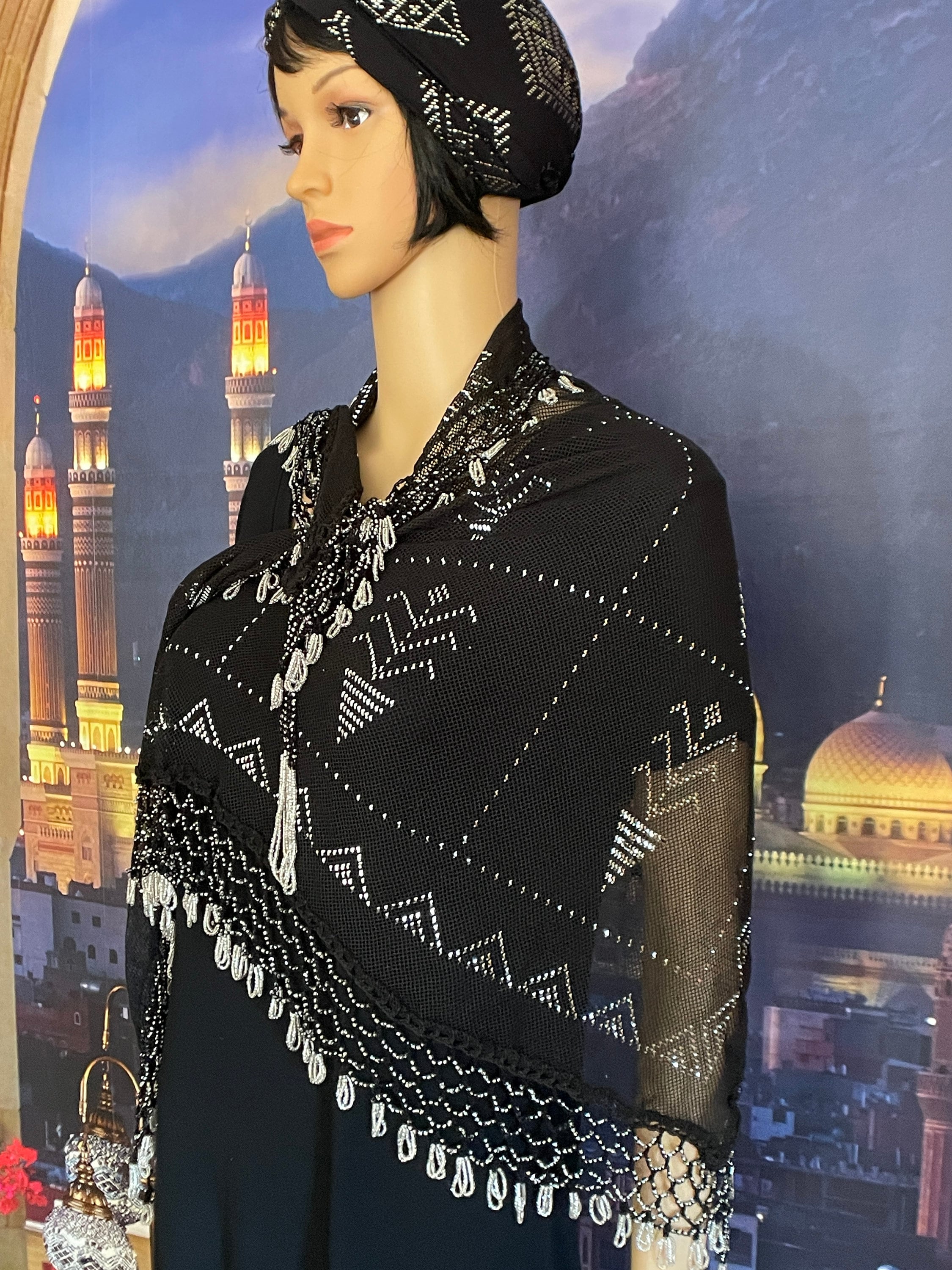 Potted Plants Egyptian ASSUIT Black Silver Hipscarf, Scarf, Cover ...