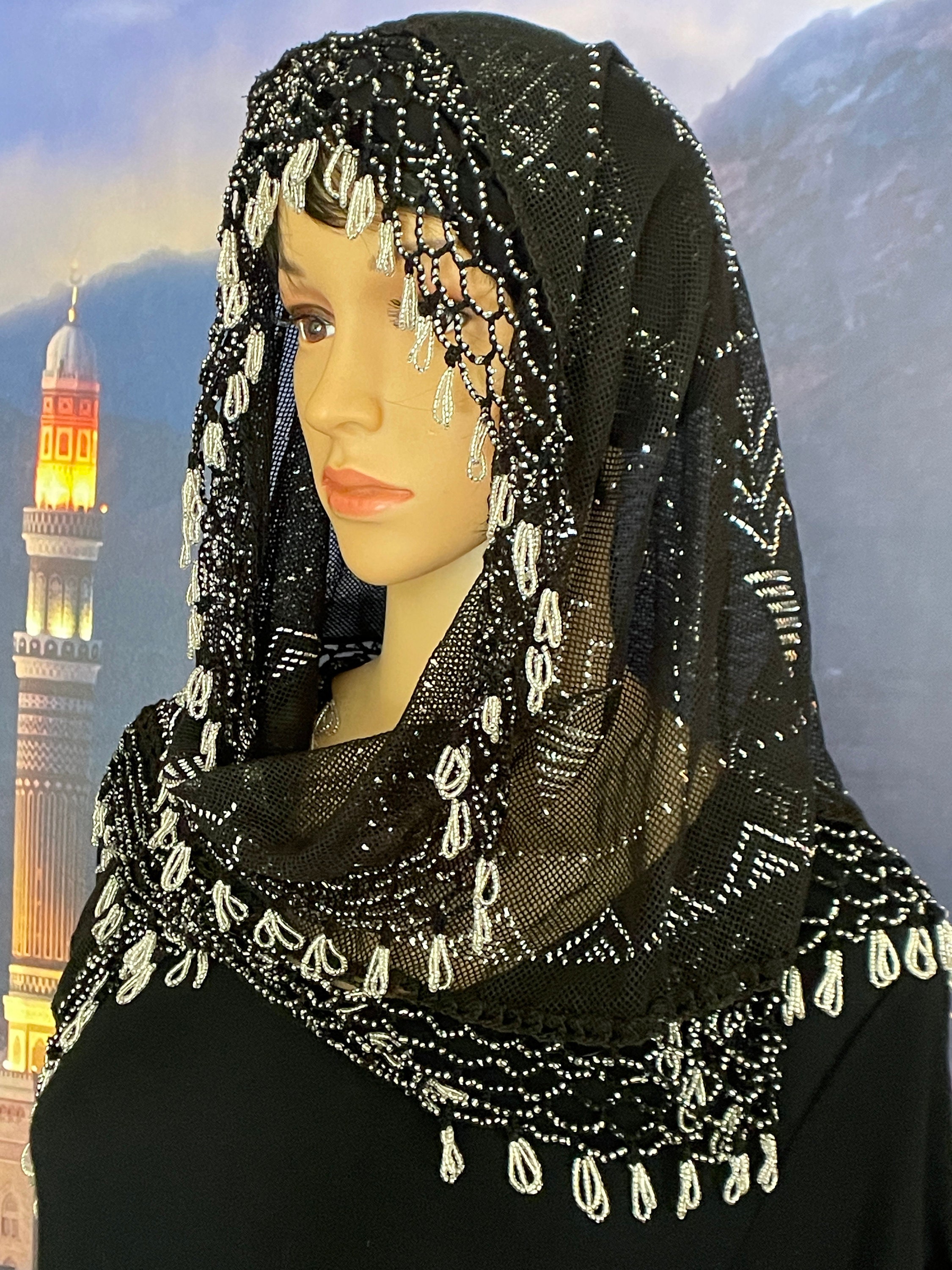 Potted Plants Egyptian ASSUIT Black Silver Hipscarf, Scarf, Cover ...