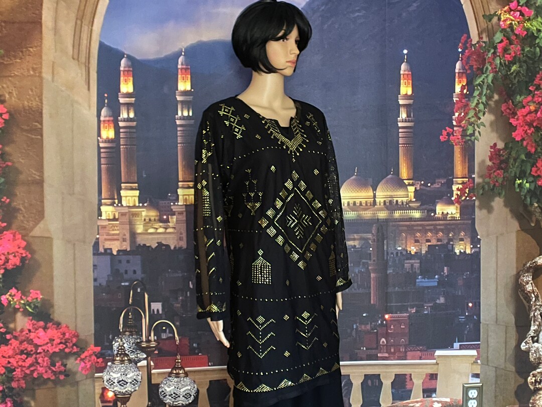 Black Egyptian Assuit With GOLD Assuit Embroidery Bellydance Tunic Top ...