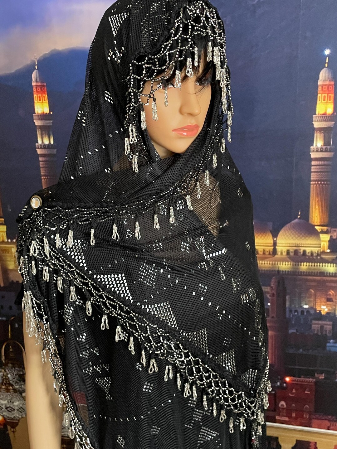 DELUXE Extra Large Egyptian Assuit Hipscarf/beaded Hip Scarf Bellydance ...