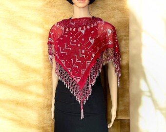 Dark Red (burgundy) Egyptian Assuit Hipscarf Bright Silver Egyptian ...