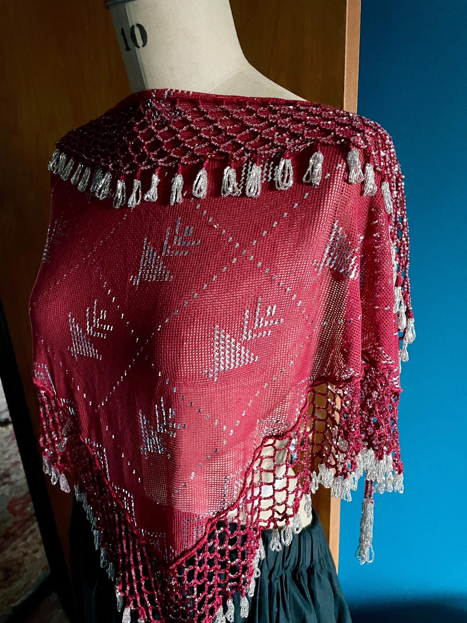 Dark Red (burgundy) Egyptian Assuit Hipscarf Bright Silver Egyptian ...
