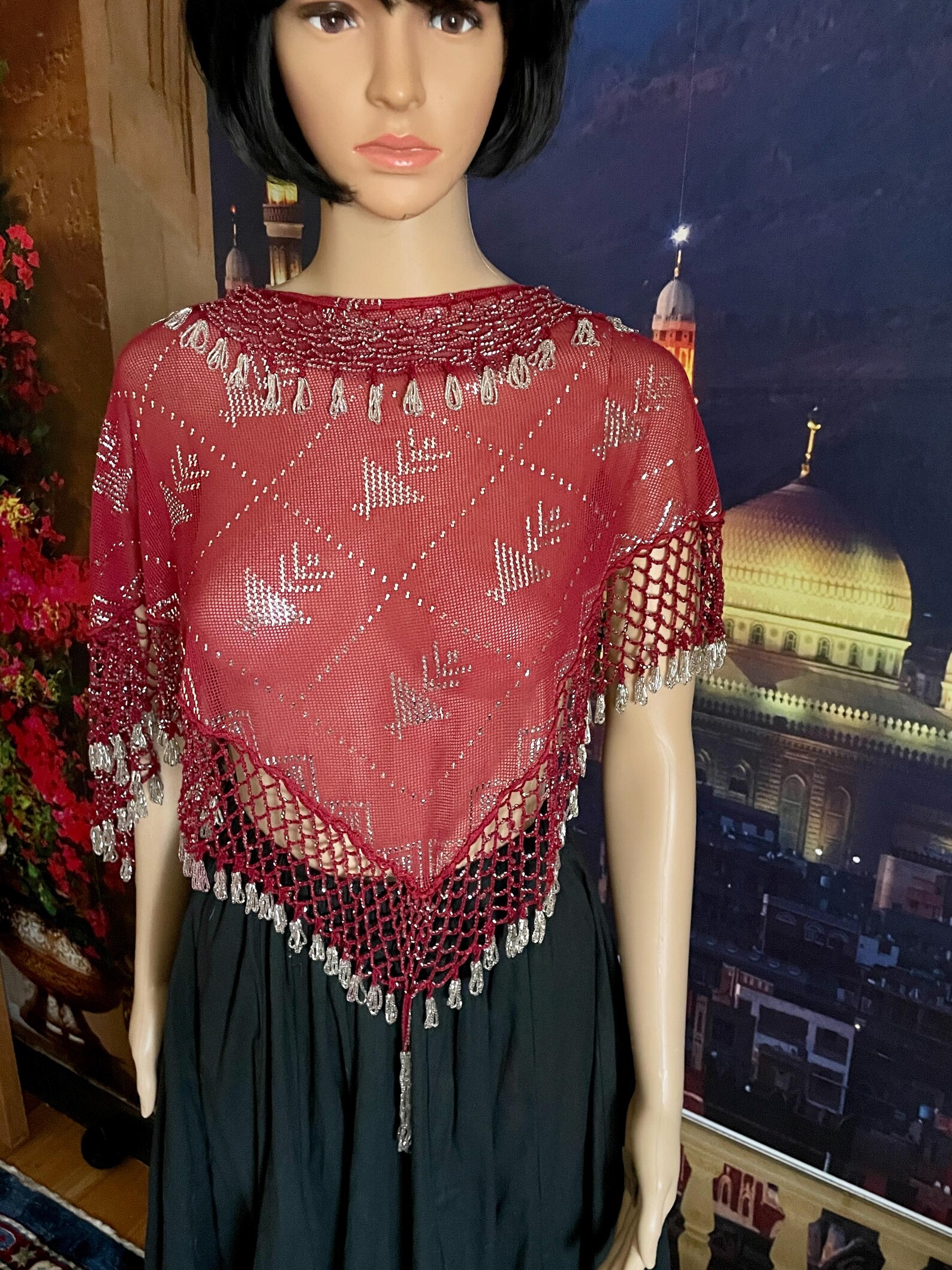 Dark Red (burgundy) Egyptian Assuit Hipscarf Bright Silver Egyptian ...