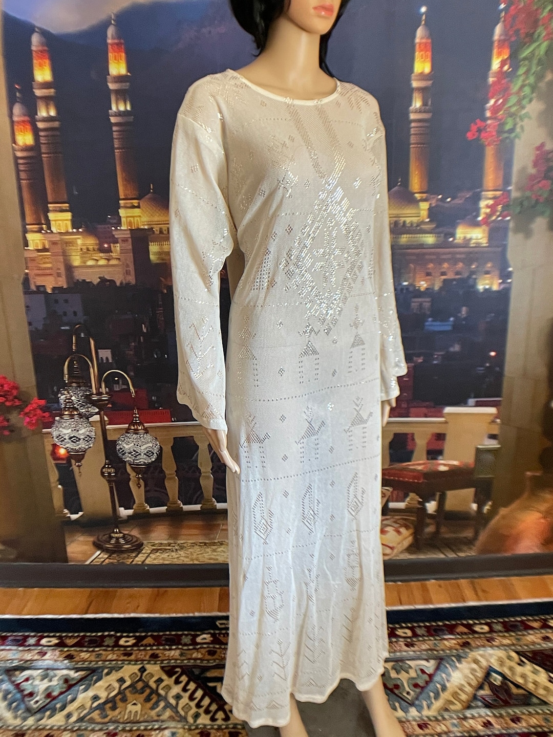 RARE Platinum Egyptian Assuit Dress/galabeya/tunic With Bright Platinum ...