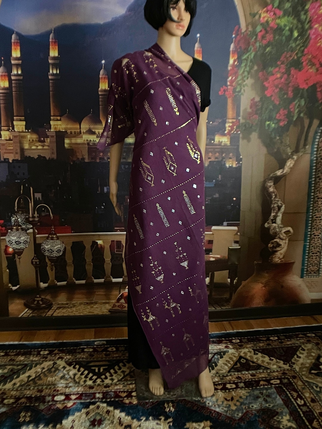 Purple GOLD AND SILVER Egyptian Assuit Shawl Bellydance/egyptian ...