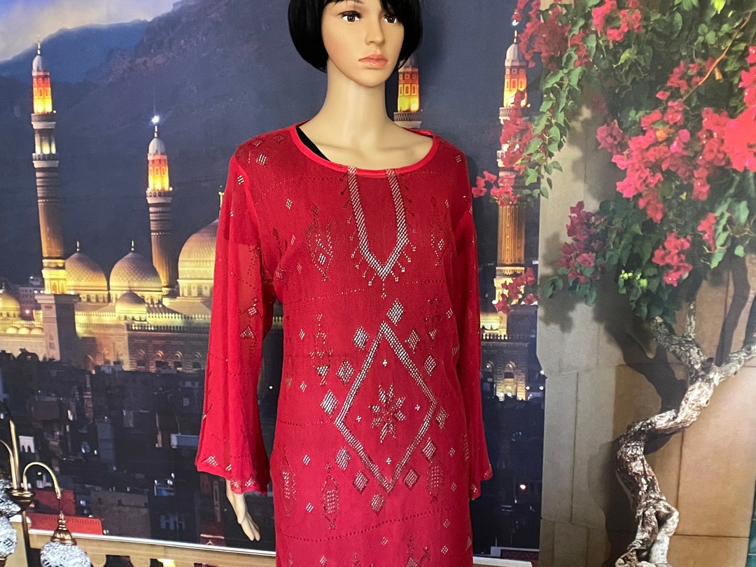 Rare Find! Red With Silver and Copper Egyptian Assuit Dress/tunic ...