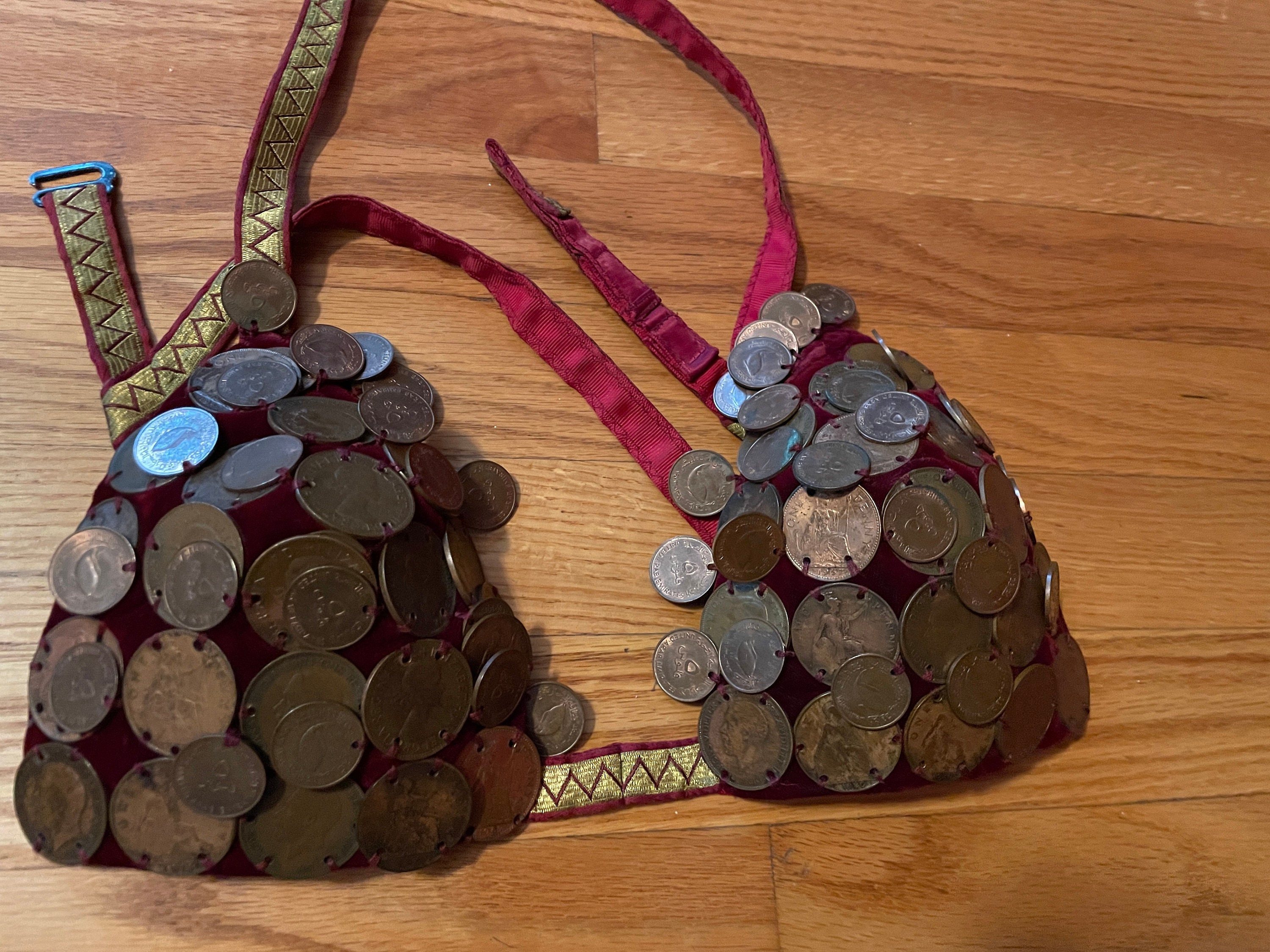 Red Velvet Copper Real VINTAGE Coins Tribal A/B Cup Bra ATS FCBD Style ...