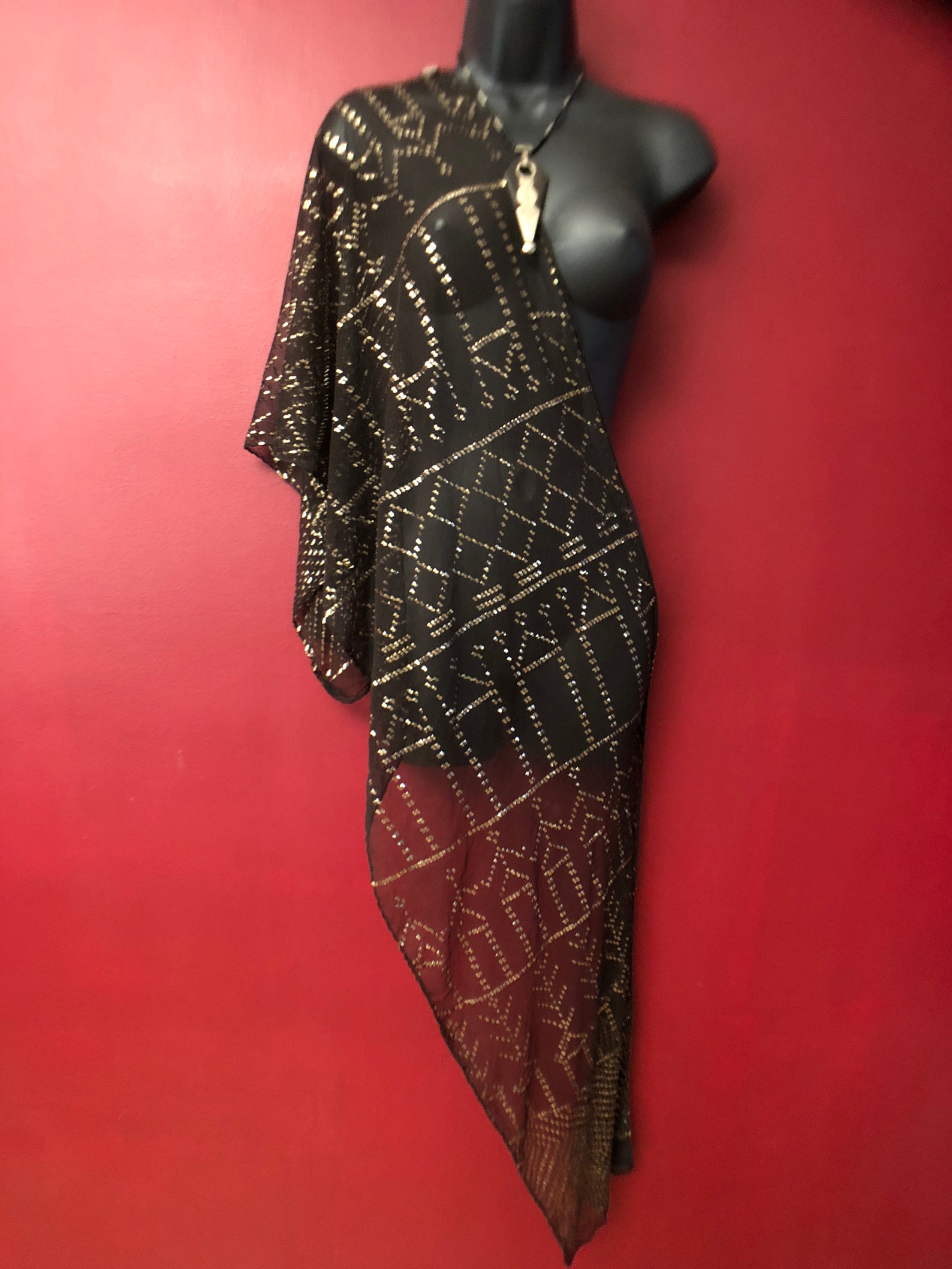 Dark Brown/black Egyptian Vintage Assuit Shawl With Bright Silver 1920 ...
