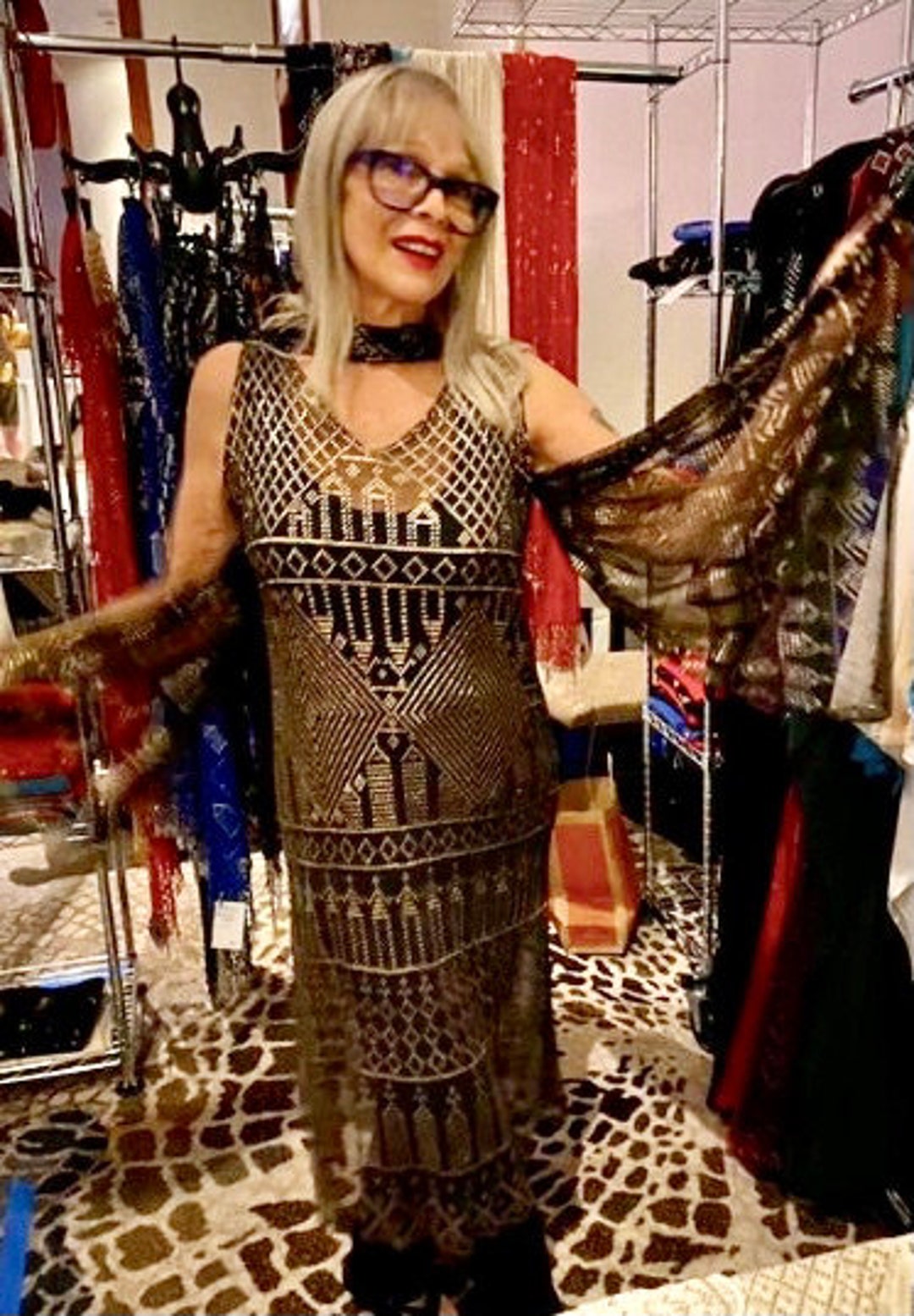 Vintage Egyptian Assuit 1920s Silver Dress.egyptian Revival. Jazz Age ...