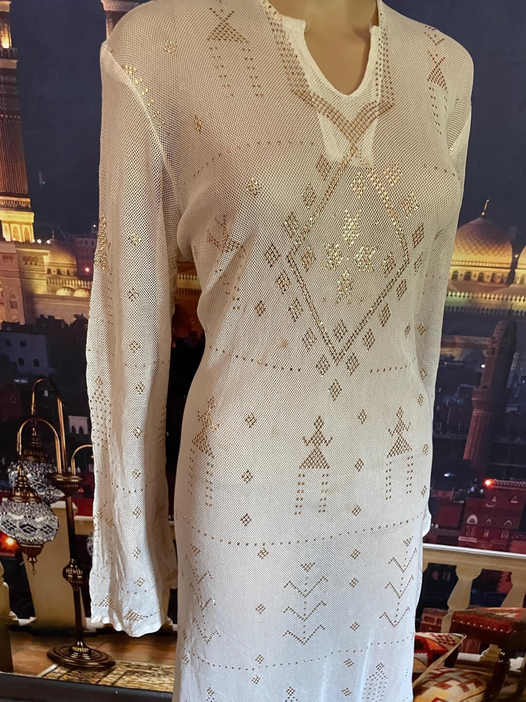 Cream With GOLD Egyptian Assuit Dress/tunic/galabeya Soft and Stretchy ...