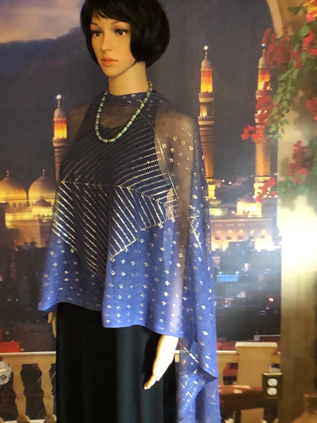 INDIGO GOLD Vintage Egyptian Assuit Wedding Shawl 1929 STUNNING ...