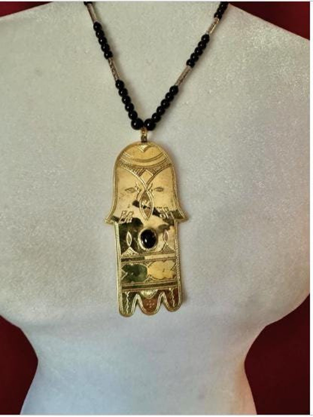 GOLD Washed African Tuareg Silver XL Amulet Necklace, Hand of Fatima ...