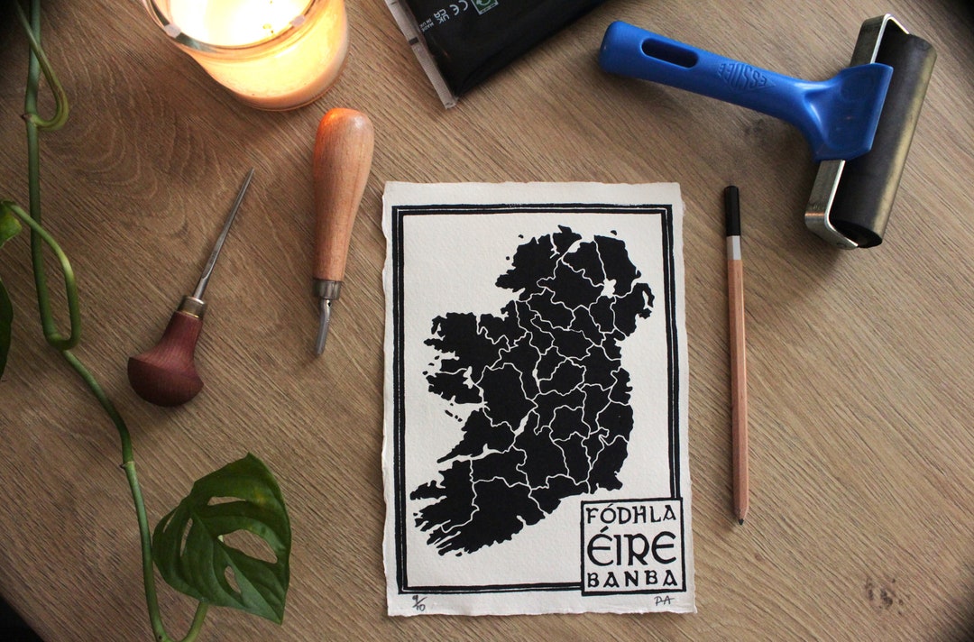 Ireland Map - Handmade Lino Print - Etsy