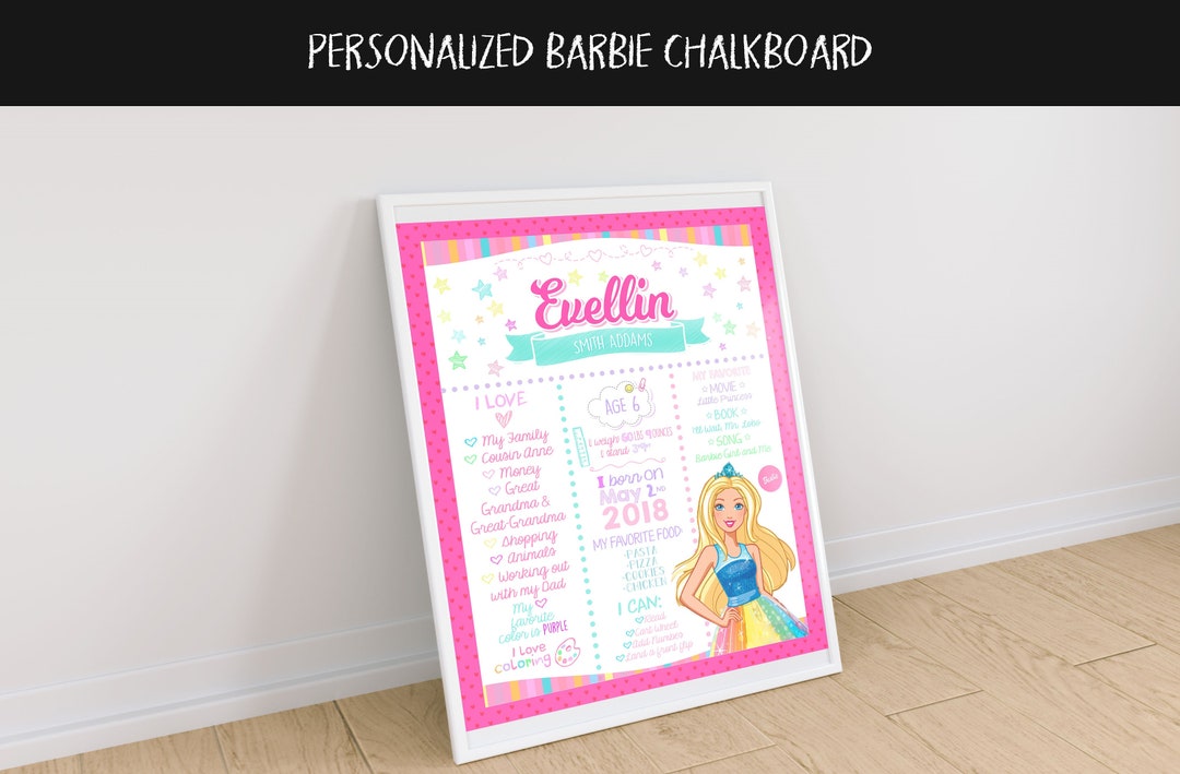 Barbie Princess Chalkboard Printable Personalized Digital - Etsy