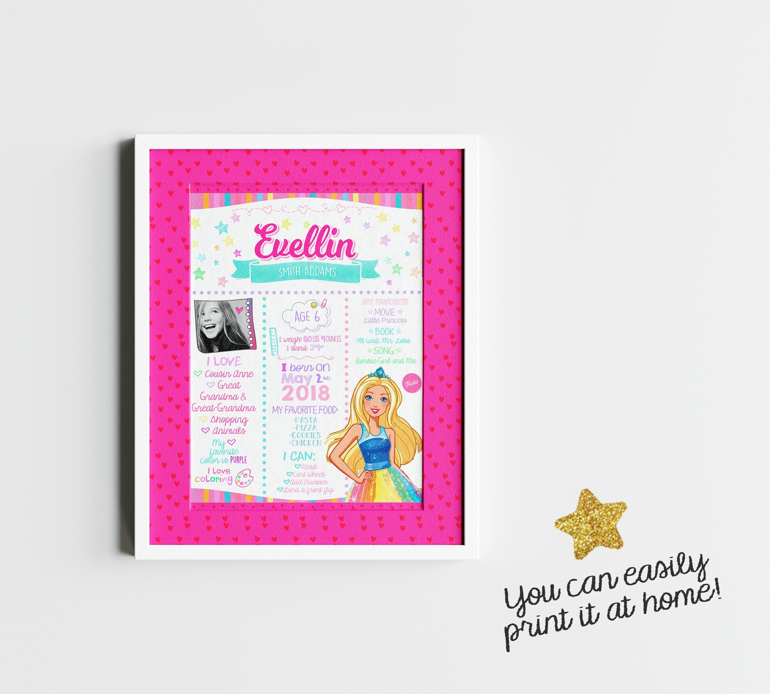 Barbie Princess Chalkboard Printable Personalized Digital - Etsy