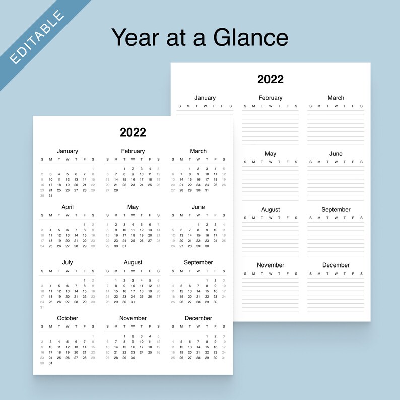 2021 2022 Calendar Bundle Printable Editable Monthly Calendars ...