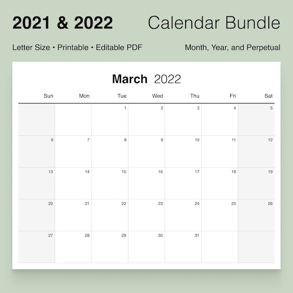 2021 2022 Calendar Bundle Printable Editable Monthly | Etsy