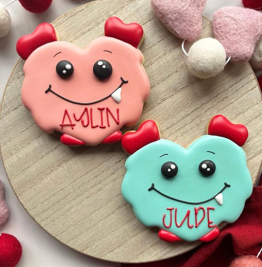 Personalized Heart Monsters Valentine's Day Sugar Cookies - Etsy